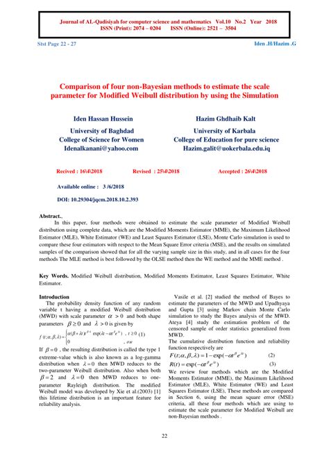 Pdf Comparison Of Four Non Bayesian Methods To Estimate The Scale