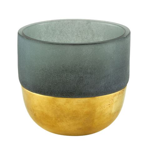 Small Handblown Glass Votive Gray With Gold Tizo Designs