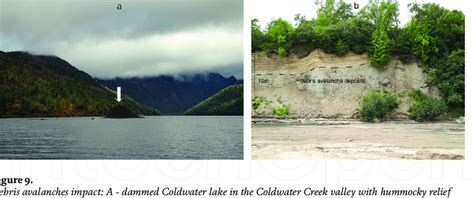 A Fragment Of A Destroyed Debris Dam White Arrow At The Source Of The