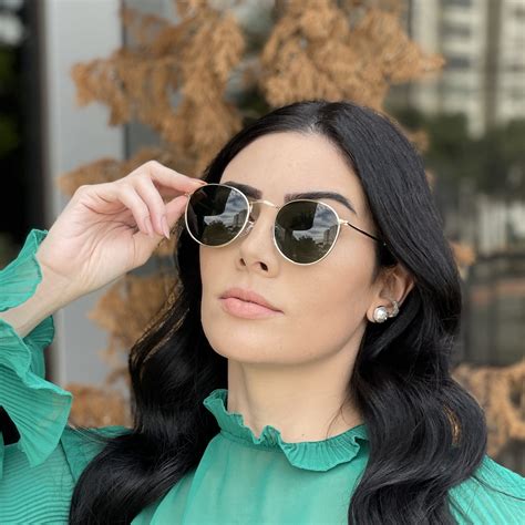 Óculos de Sol Redondo Dourado Verde Ana Lívia Safine Óculos
