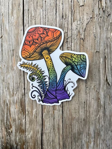 Rainbow Mushroom Vinyl Sticker Etsy