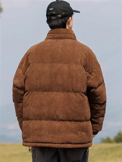 도시 산책 거리에서 겨울 야외 활동을 위한 남성용 스타일리시한 코듀로이 패딩 코트 포켓이 있는 캐주얼하고 통 Temu