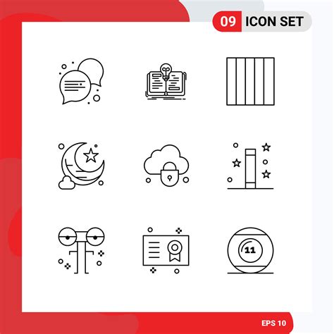 Group Of 9 Modern Outlines Set For Magic Security Layout Lock Internet Editable Vector Design