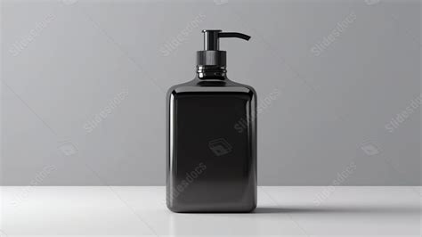 免費帶有洗手液泵瓶模型的肥皂採用黑色標籤設計ppt背景下載 Slidesdocs
