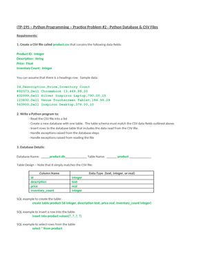 Practice Problem #3 - Database & CSV Files - Student - ITP-195 – Python Programming – Practice ...