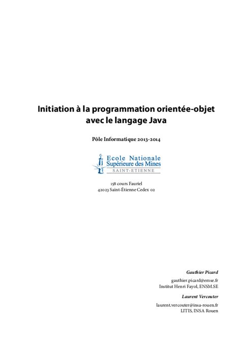Pdf Initiation à La Programmation Orientée Objet Avec Le Langage Java Pôle Informatique