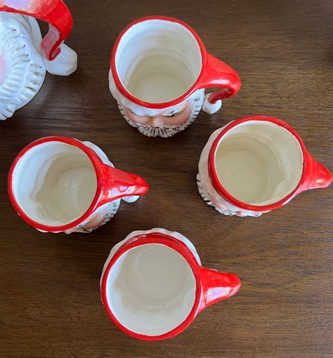 Vintage Napco Santa Pitcher 8 Mug Set Vintage Christmas Etsy