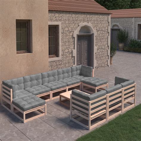 Vidaxl 11 Piece Patio Lounge Set With Cushions Solid Wood Pine