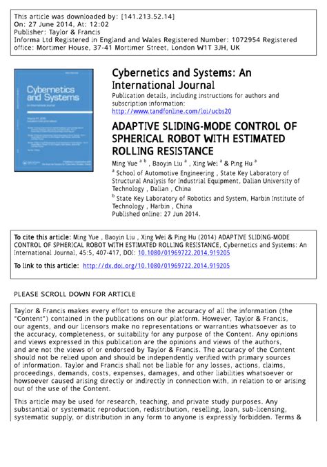 Pdf Adaptive Sliding Mode Control Of Spherical Robot With Estimated