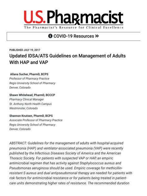 Updated Idsa Ats Guidelines On Management Of Adults With Hap And