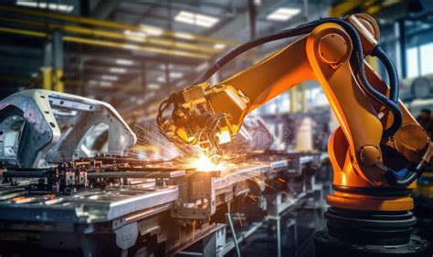 A Robotic Welding Process In A Modern Factory Stock Illustration