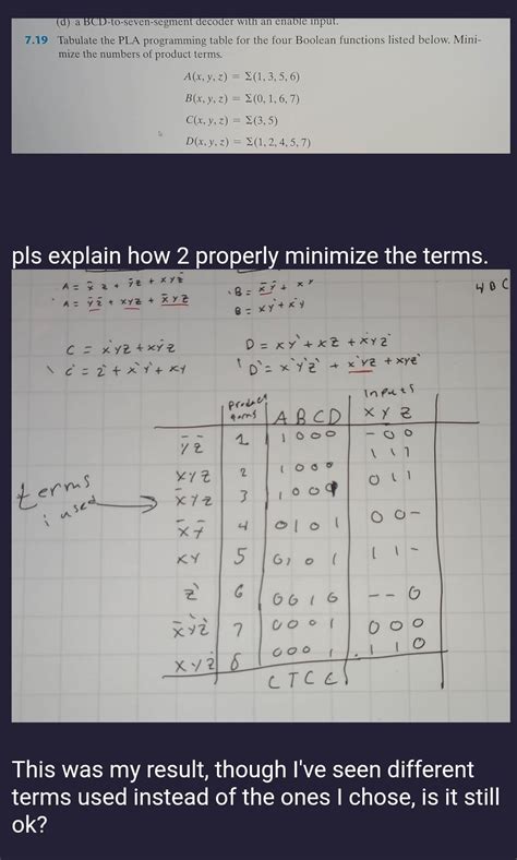 Solved 719 Tabulate The Pla Programming Table For The Four