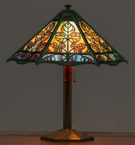 Bradley And Hubbard Six Sided Slag Glass Lamp C1920 California