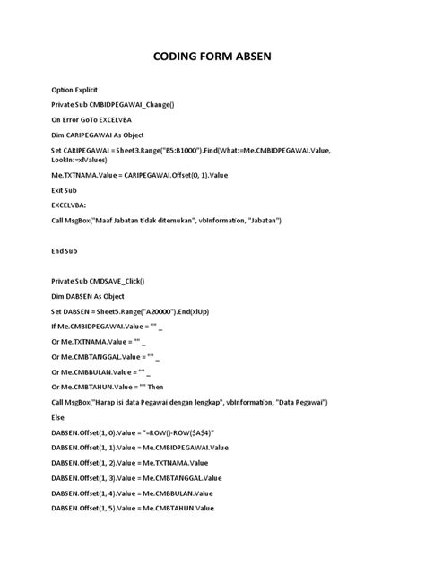 Coding Form Absen Pdf