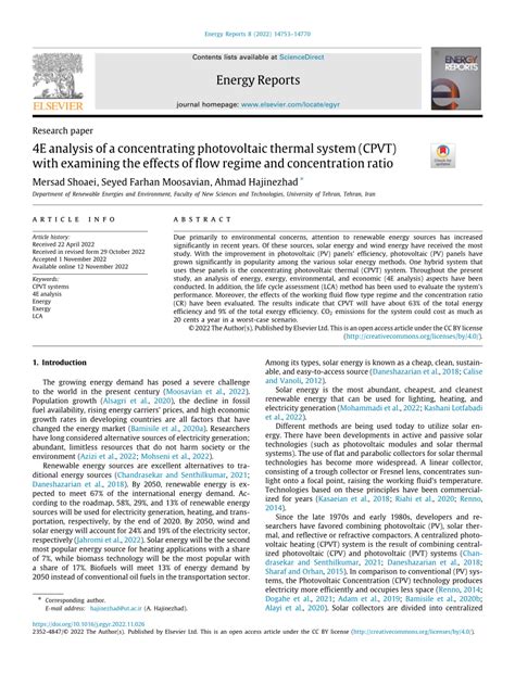 Pdf 4e Analysis Of A Concentrating Photovoltaic Thermal System Cpvt With Examining The