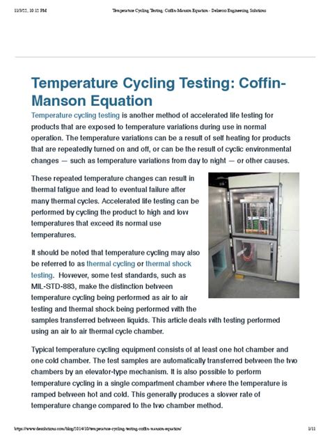 Temperature Cycling Testing Coffin Manson Equation Delserro