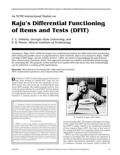 Rajus Differential Functioning Of Items And Tests National Council