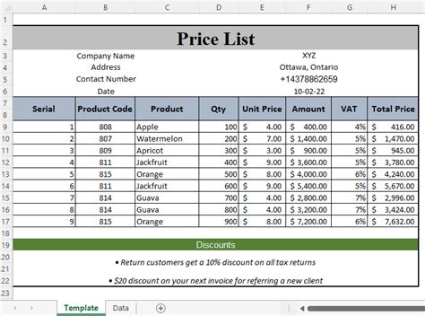 Detail Excel Price List Template Free Koleksi Nomer 5