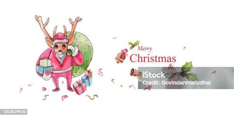 전나무 가지와 텍스트를위한 장소와 수채화 크리스마스 화환 흰색 배경에 격리 된 인사말 카드와 초대장 그림입니다 사슴 산타 클로스 0명에 대한 스톡 벡터 아트 및 기타 이미지