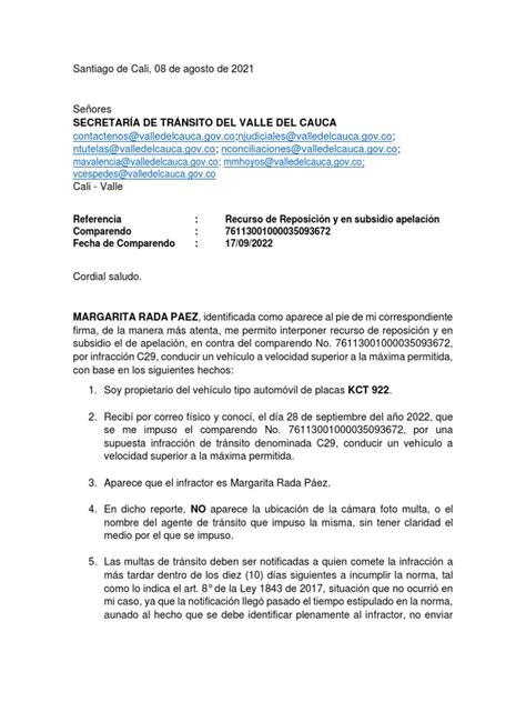 Recurso Reposicion Y Subsidio Apelación Margarita Rada Pdf
