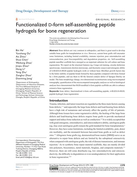 Pdf Functionalized D Form Self Assembling Peptide Hydrogels For Bone