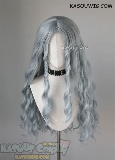 Kasou Wig My Hero Academia Mha Eri Long Grayish Blue Middle Parted Wavy Cosplay Wig Cosplay