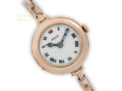 Ladies Rolex Cocktail Watch 9ct Pink Gold 1914 Porcelain Dial Vintage