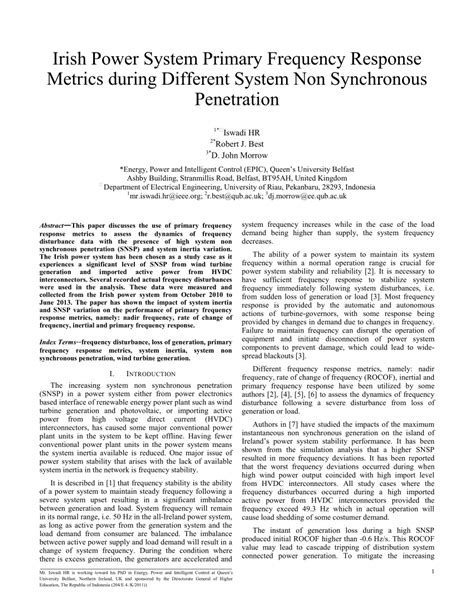 Pdf Irish Power System Primary Frequency Response Metrics During