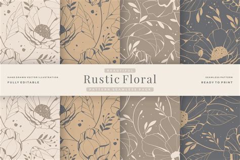 Beautiful Vintage Rustic Floral Pattern Seamless Pack 20528284 Vector