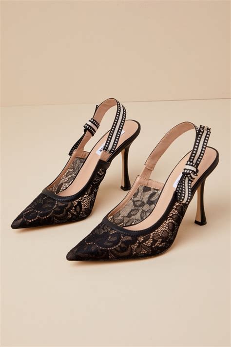Steve Madden Bri Black Lace Pumps Slingback Bow Pumps Lulus