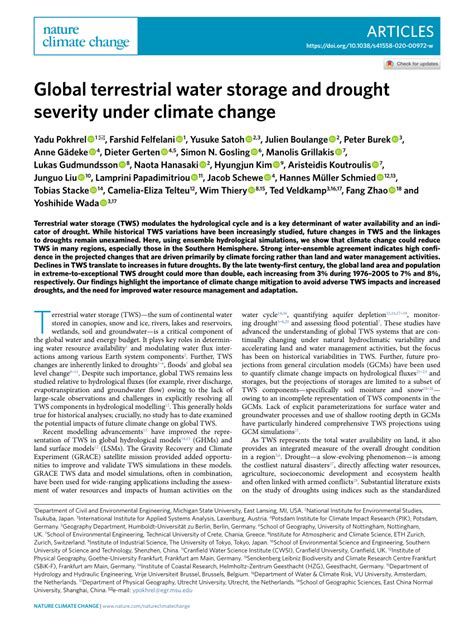 PDF Global Terrestrial Water Storage And Drought Severity Under Climate Change