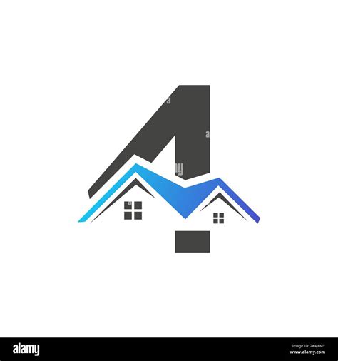 Initial Letter 4 Real Estate Logo With House Building Roof For