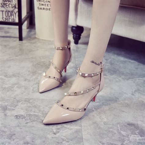 Rivet Medium Heels Shoes Shopee Malaysia