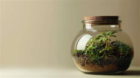 Premium Photo Glass Jar Terrarium With A Cork Lid On A Neutral Background