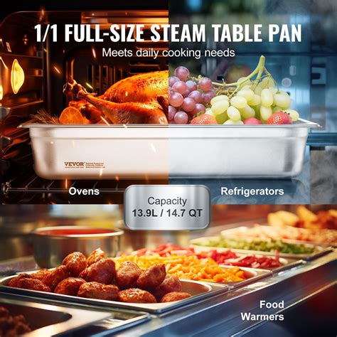 Vevor 6 Pack Hotel Pans Full Size Anti Jam Steam Pan 08mm Thick