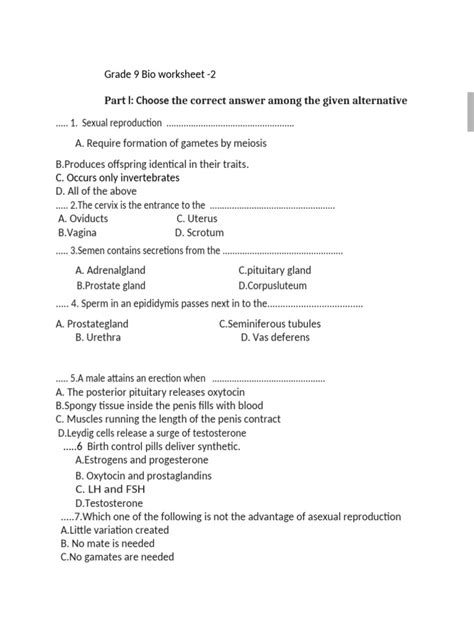 Grade 9 Workshet Pdf Menstrual Cycle Ovary