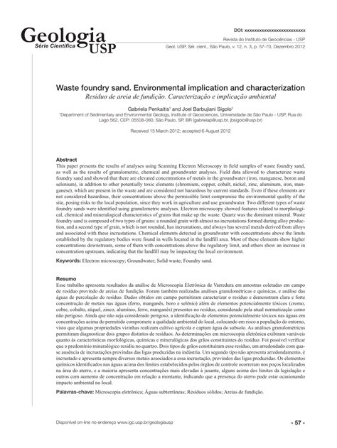 PDF Waste Foundry Sand Environmental Implication And Characterization