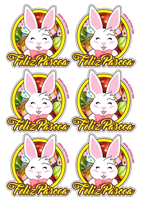 Feliz Páscoa Coelhinho Fofinho Tag Sticker 6 Imagens Png