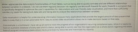 Solved Pivot Tables Are A Powerful Tool For Summarizing And Chegg