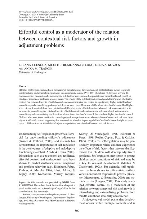 Pdf Effortful Control As A Moderator Of The Relation Between Contextual Risk And Growth In
