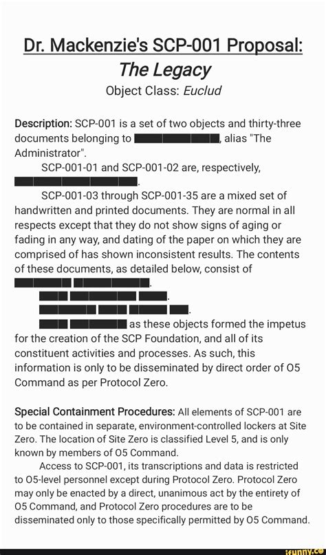 Dr Mackenzie S Scp 001 Proposal The Legacy Object Class Euclud Description Scp 001 Is A Set