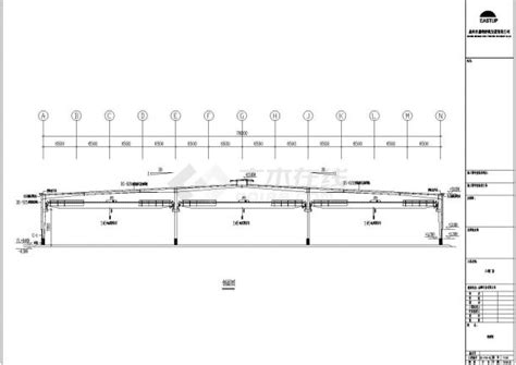 某78米跨距轻型门式钢屋架结构厂房设计cad全套结构施工图（ 含设计说明，含建筑设计）图纸设计说明土木在线
