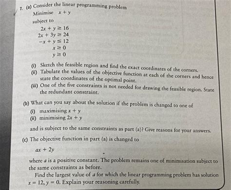 solved 7 a consider the linear programming problem