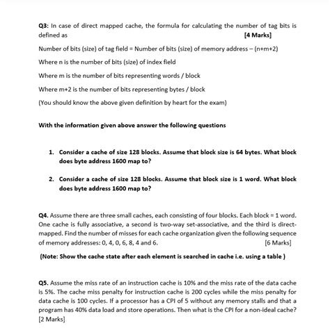 Solved Q In Case Of Direct Mapped Cache The Formula For Chegg Com