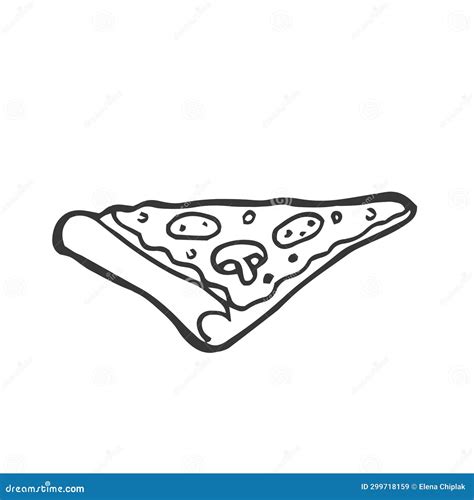 Vector Illustration Pizza Slice With Melted Cheese And Pepperoni Hand