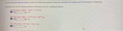 Solved Use The Standard Reduction Table To Answer The