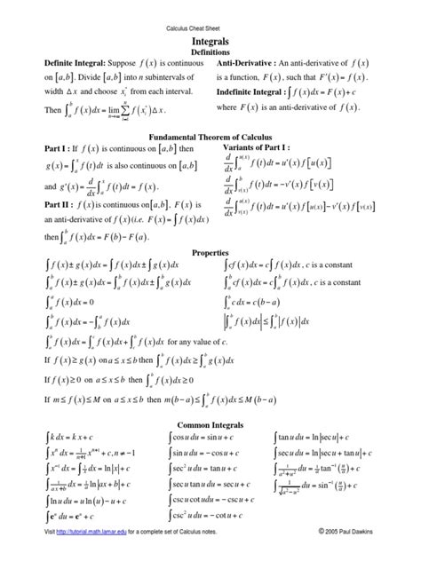 Integrals Definitions Definite Integral Suppose Anti Derivative An Anti Derivative Of Pdf