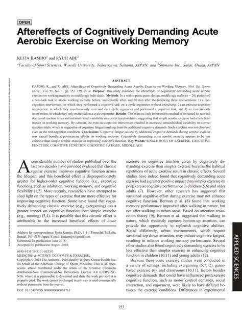 Pdf Aftereffects Of Cognitively Demanding Acute Aerobic Exercise On Working Memory