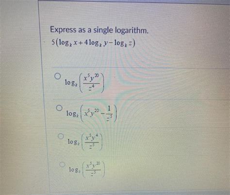 Solved Log X Express As A Single Logarithm 5 Log X 4log Chegg Com