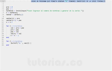 Arrays Matlab Serie Fibonacci Invertida